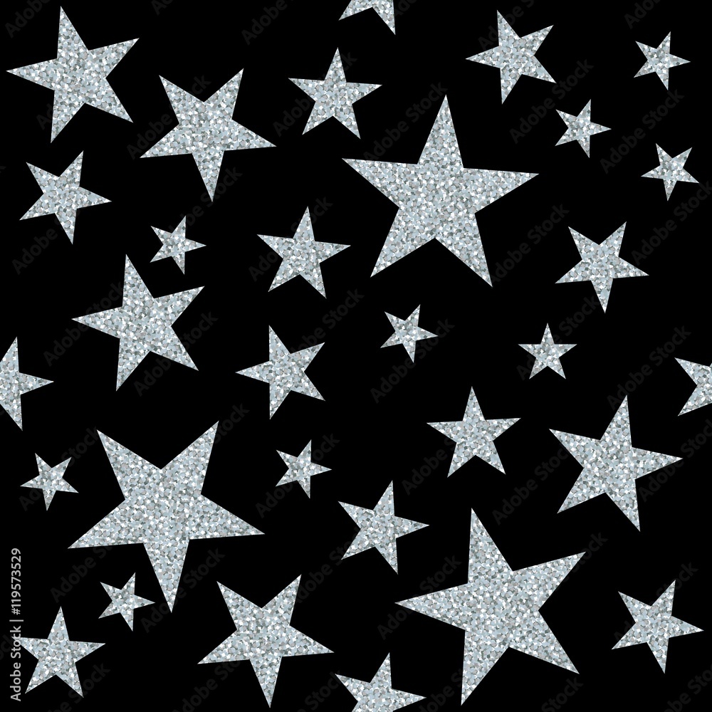 Seamless pattern with silver stars on black background. Vector ...