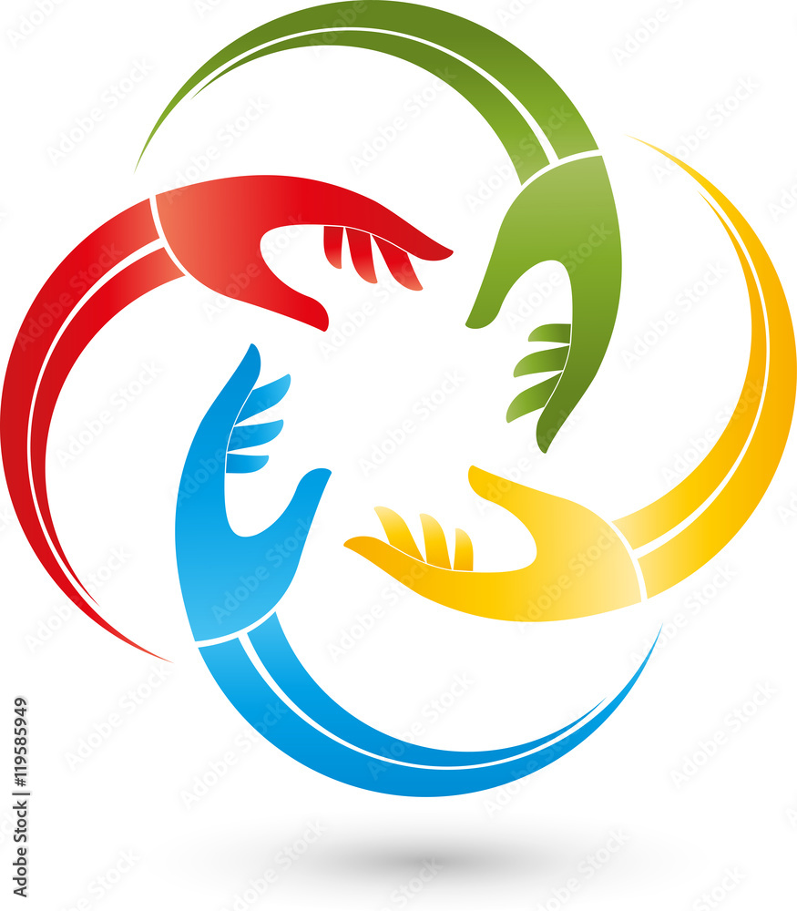 Vier Hände, Helfer, Team, Logo Stock Vector | Adobe Stock