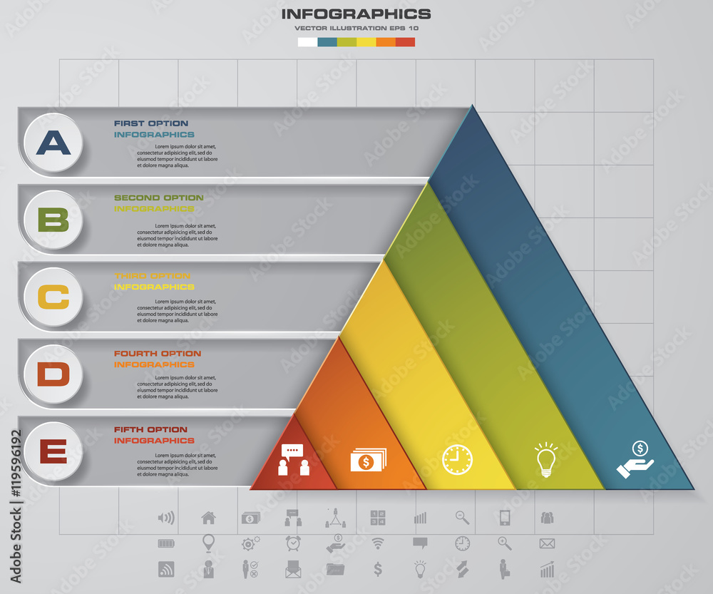 Abstract pyramid shape layout with 5 steps clean number banners ...