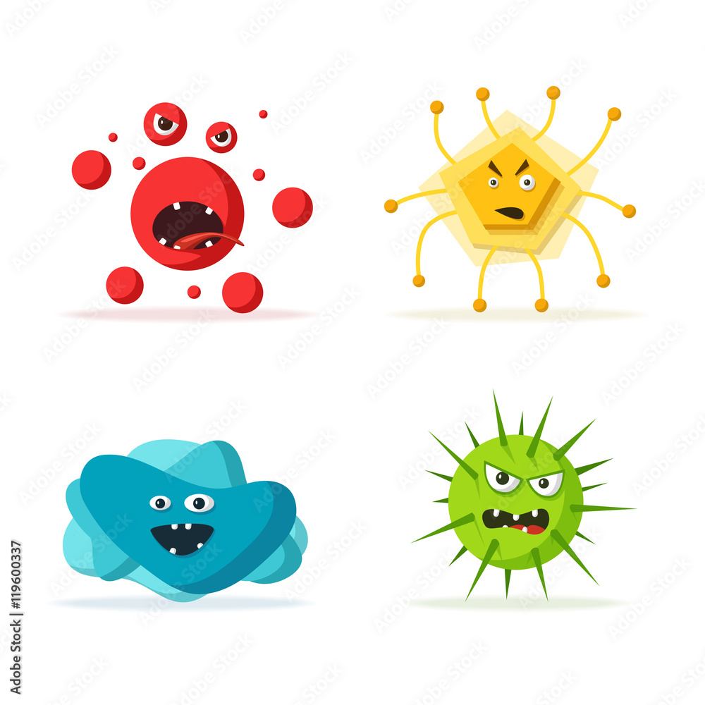 Set of bacteria characters. Cartoon vector illustration. Microbiology ...