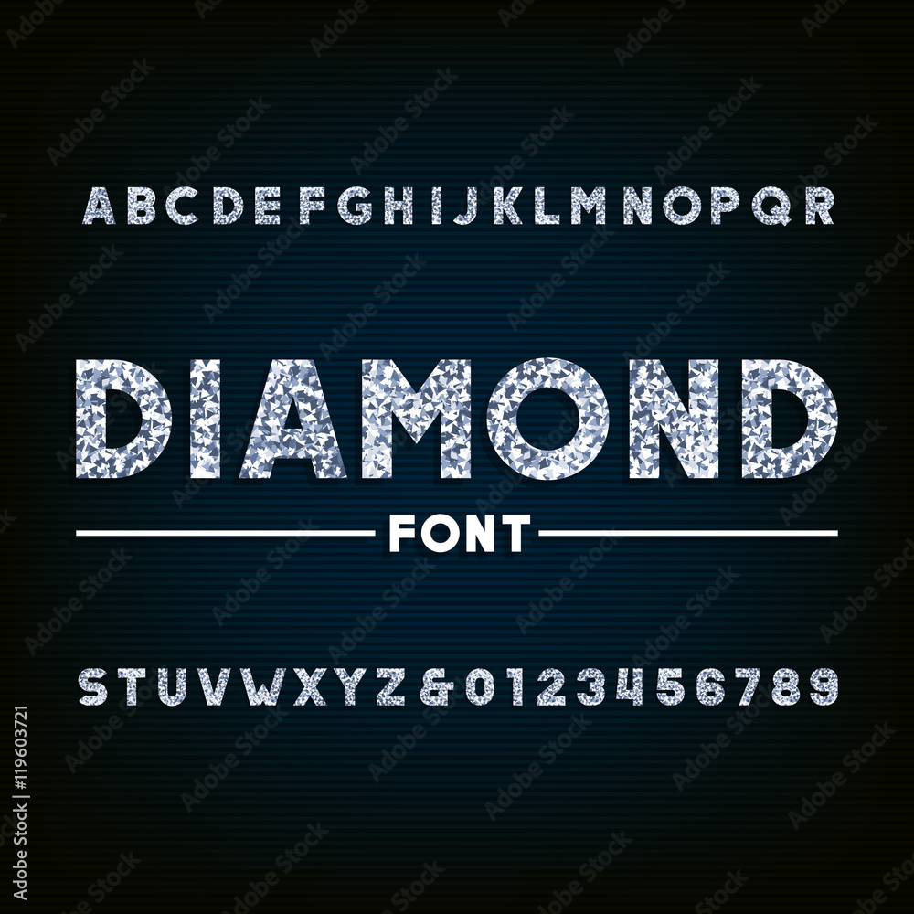 Diamond alphabet font. Brilliant letters and numbers. Stock vector ...