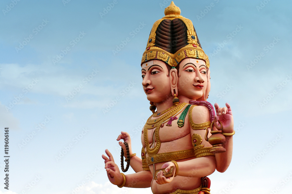 Statue of Bramha Hindu God with 3 Heads the creator as per mythology ...