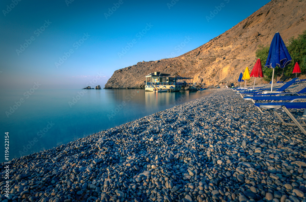 Glyka Nera beach (Sweet Water or Fresh Water). View of the remote and ...