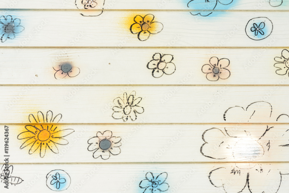 flowers drawing on wood planks Stock Photo | Adobe Stock