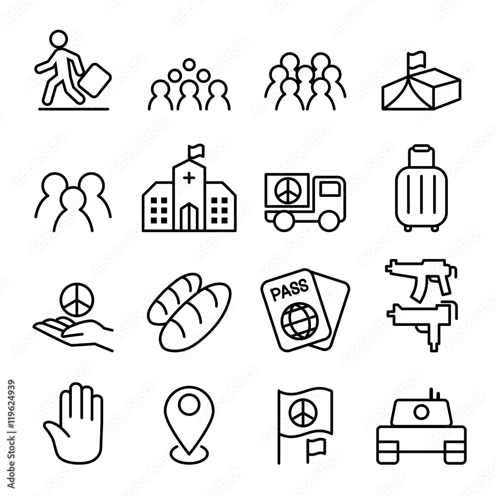 immigration & refugee icon set in thin line style Stock Vector | Adobe ...