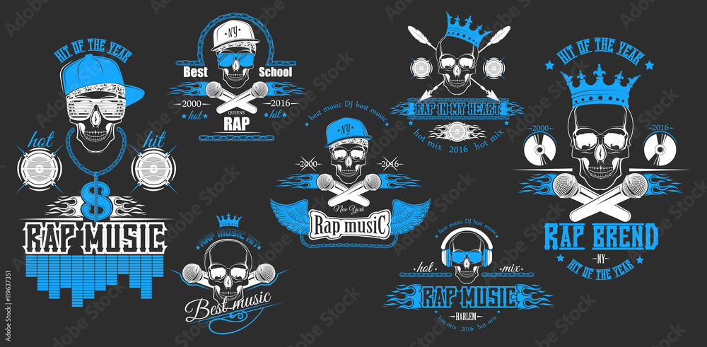 Vector set of logos for rap music style. Logo for t-shirts, musi Stock ...