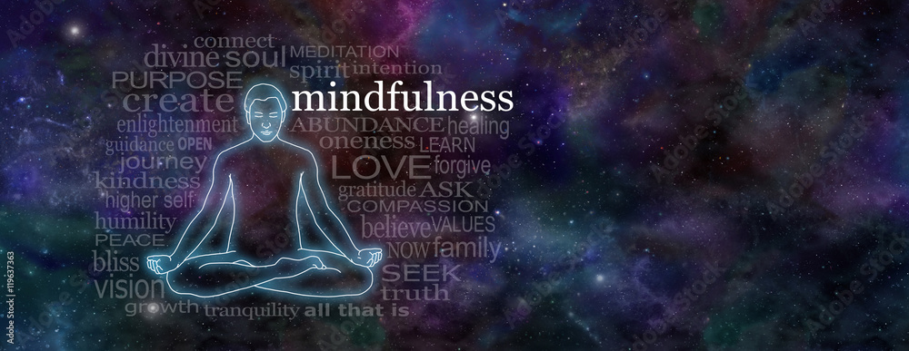 Mindfulness Meditation Banner - Wide deep space night sky banner with ...