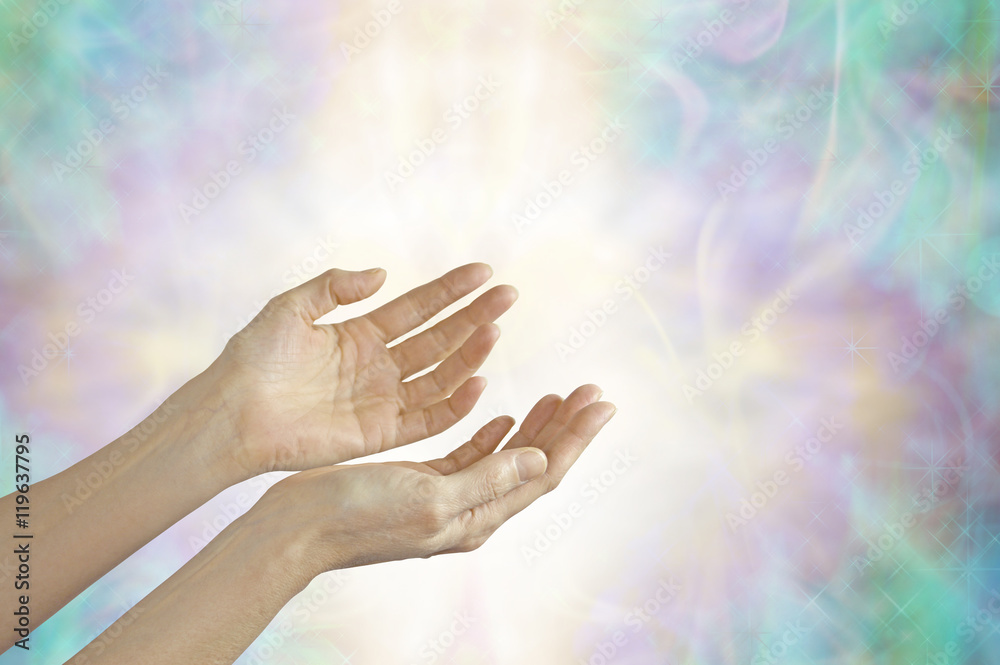 Energy healer with open hands - female hands sensing life force energy ...
