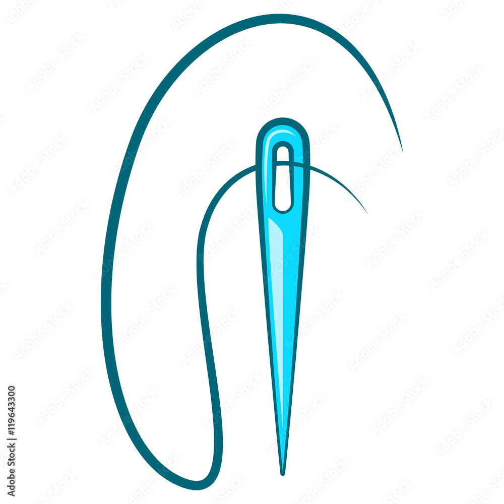 Sewing needle with thread icon in cartoon style isolated on white ...