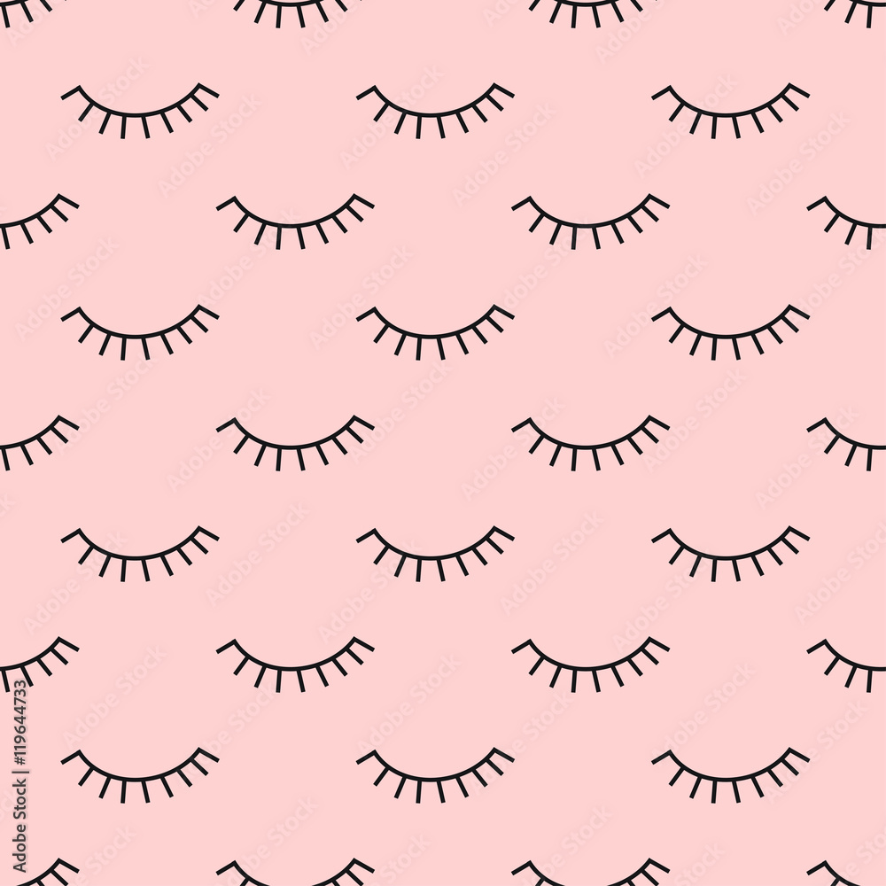 Abstract pattern with closed eyes on pink background. Cute eyelashes ...