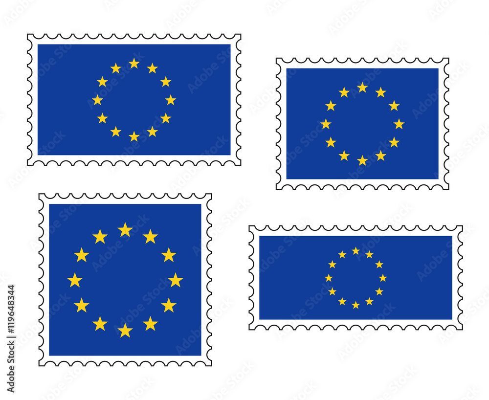 European Union flag postage stamp set, isolated on white background ...