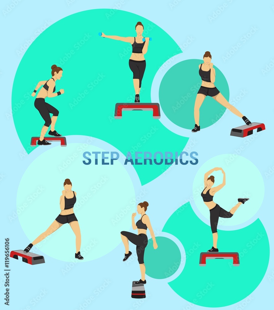 Fitness vector set. Silhouette of a girl. Infographics flat design. The ...