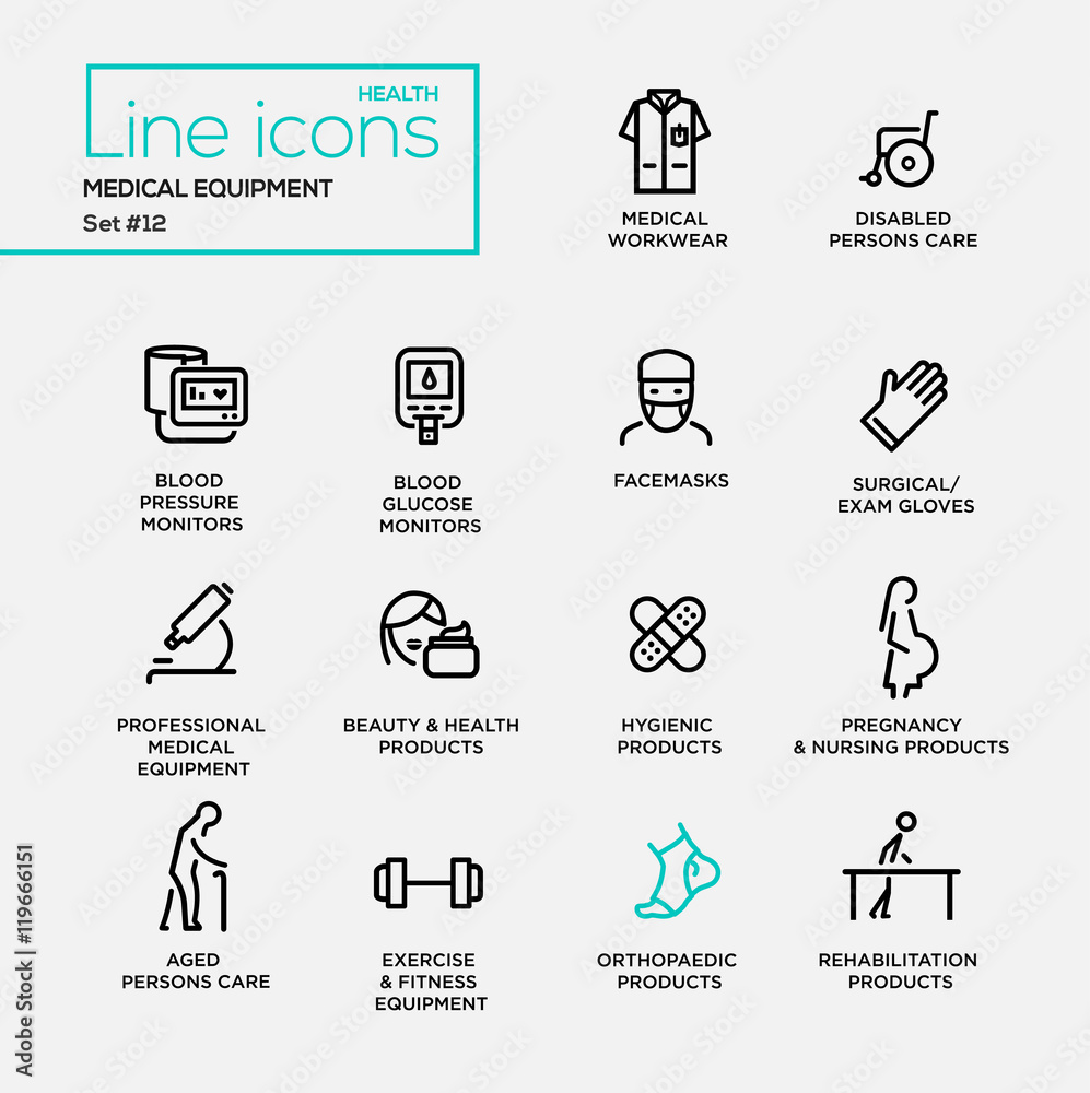 Medical Equipment - line design pictograms set Stock Vector | Adobe Stock