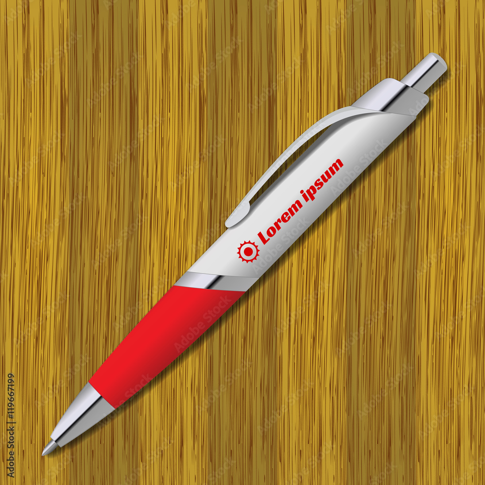 Ball pen isolated on wood background, vector illustration. Mock Up ...