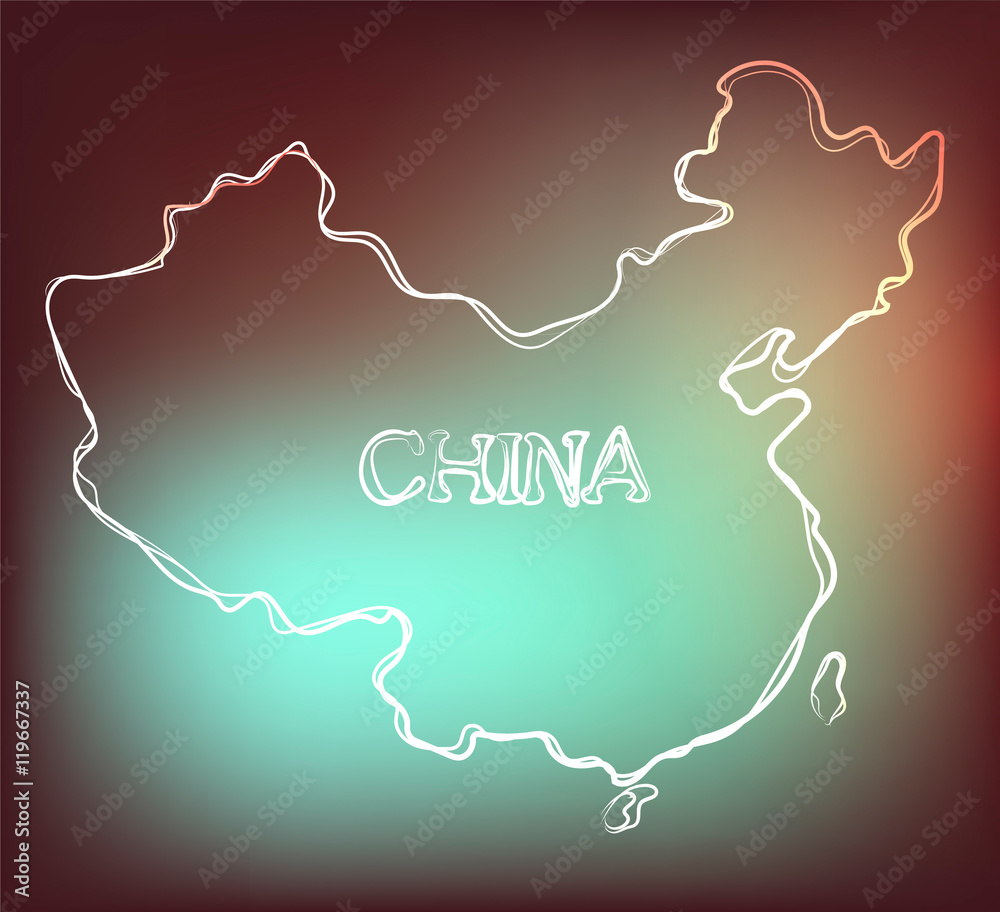 Beautiful hand drawn outline map of China, vector illustration Stock ...