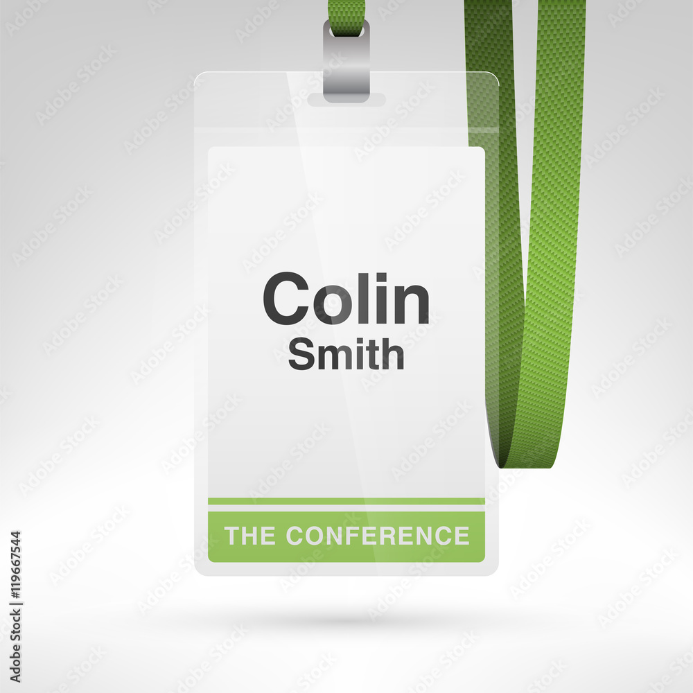Conference badge with name tag placeholder. Blank badge template in ...