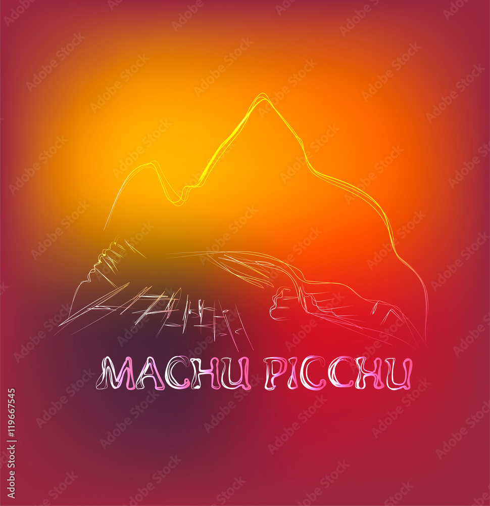 Beautiful hand drawn outline of Machu Picchu in Peru, vector ...