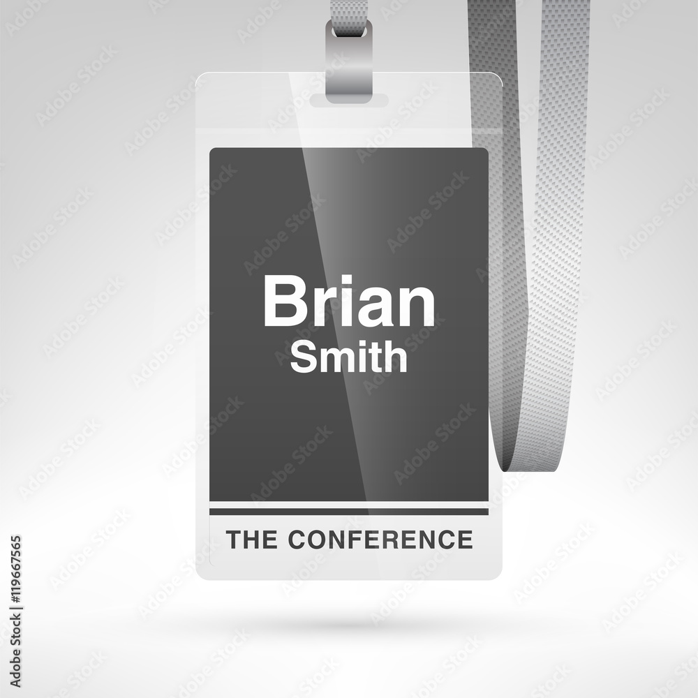 Conference badge with name tag placeholder. Blank badge template in ...
