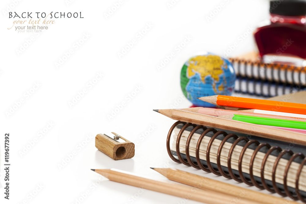 School supplies on white background Stock Photo | Adobe Stock