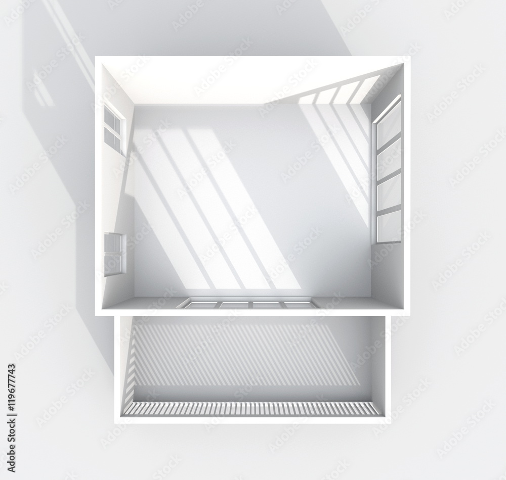 3d interior rendering plan view of empty paper model room apartment ...