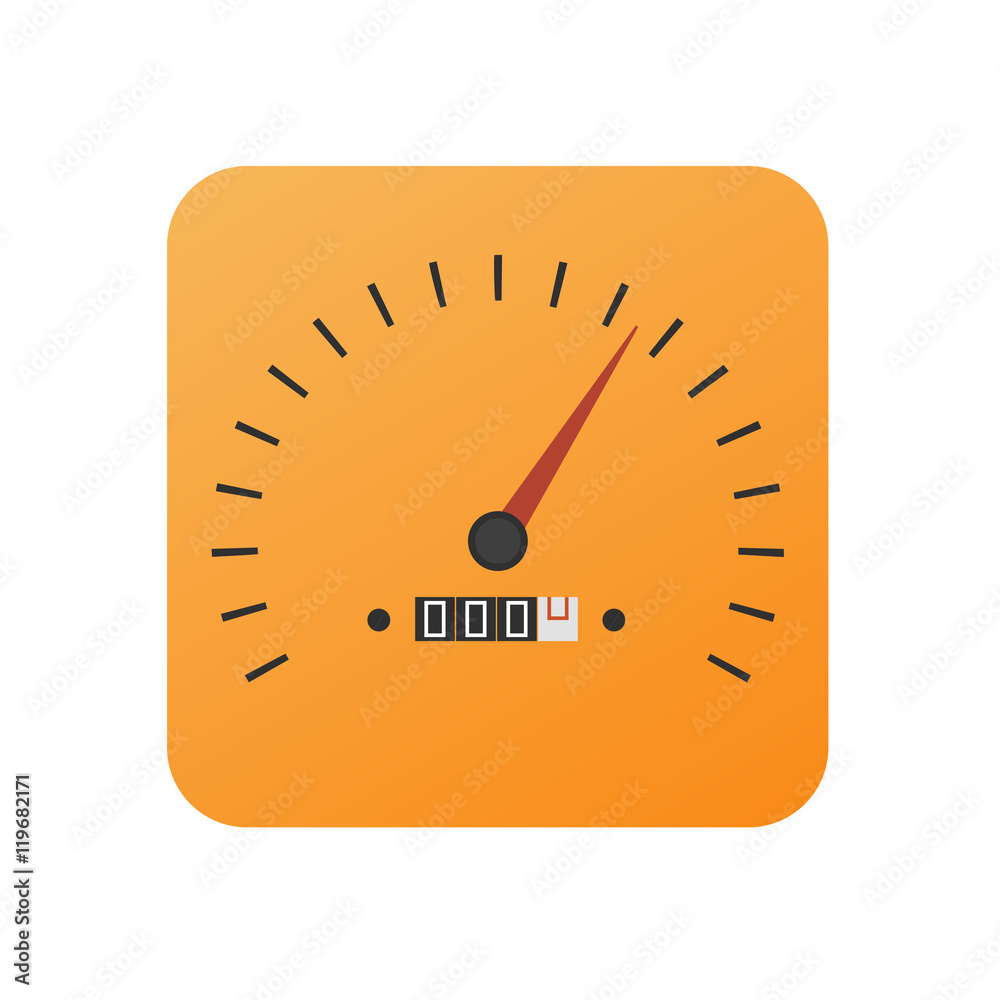 Vector button with speedometer gauges in orange color - icon of the ...