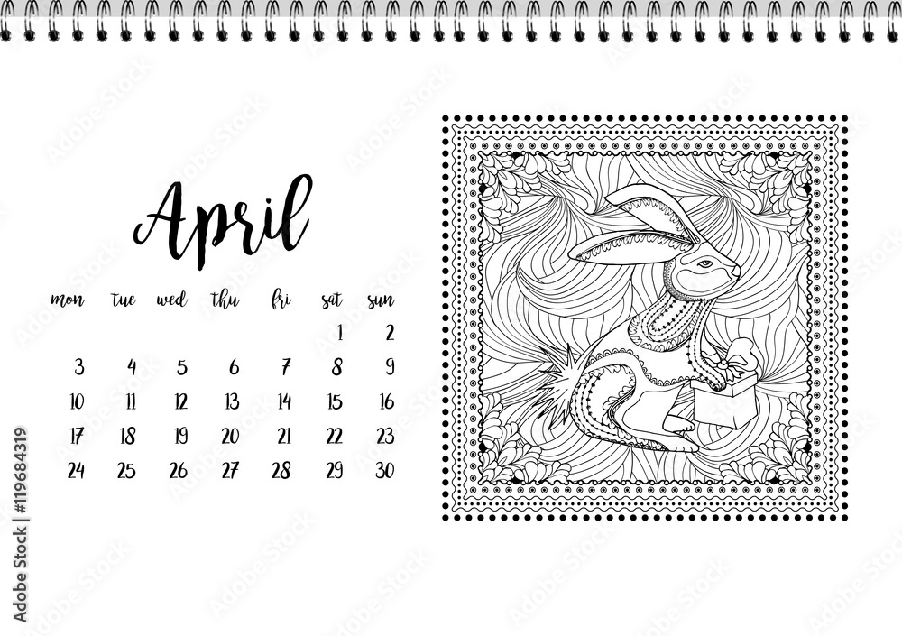 Desk calendar template for month April. Week starts Monday Stock Vector ...