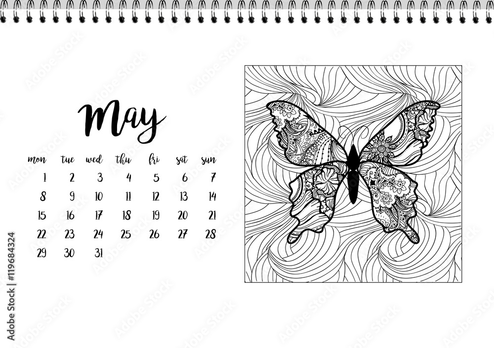 Desk calendar template for month May. Week starts Monday Stock Vector ...