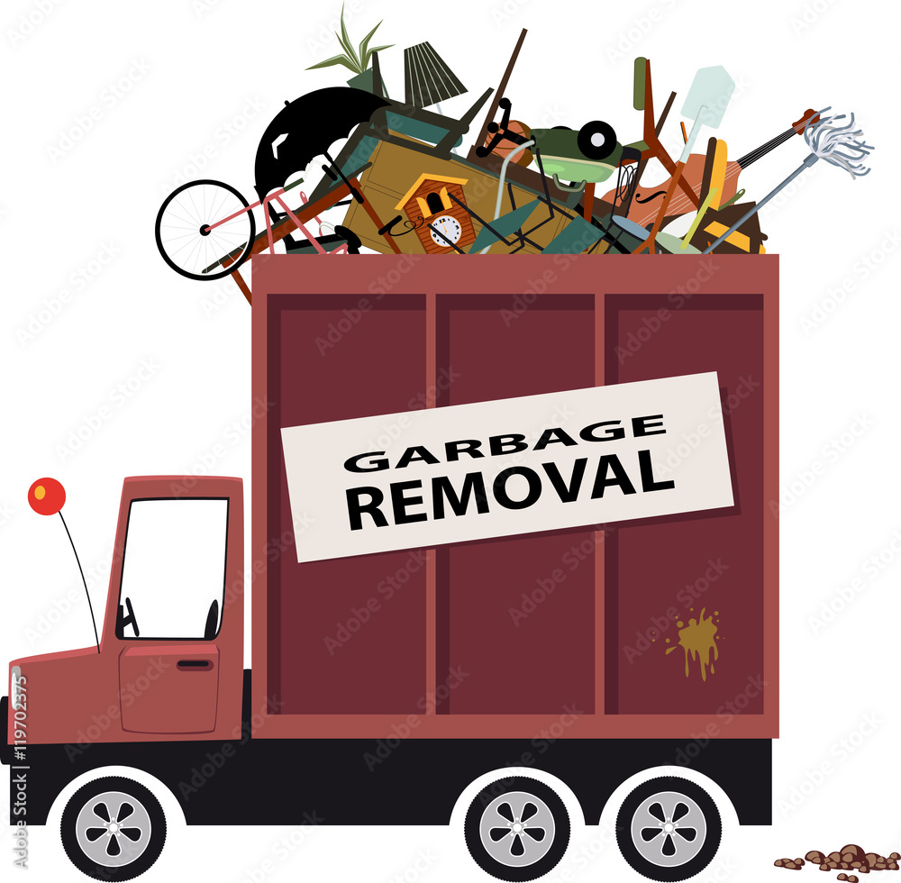Cartoon waste collection truck filled with garbage, EPS 8 vector ...