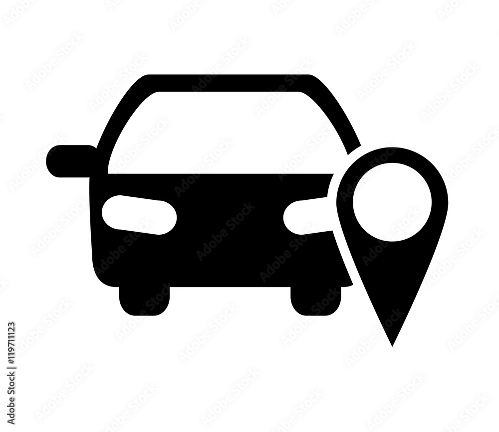Vecteur Stock flat design car and gps map pointer icon vector ...