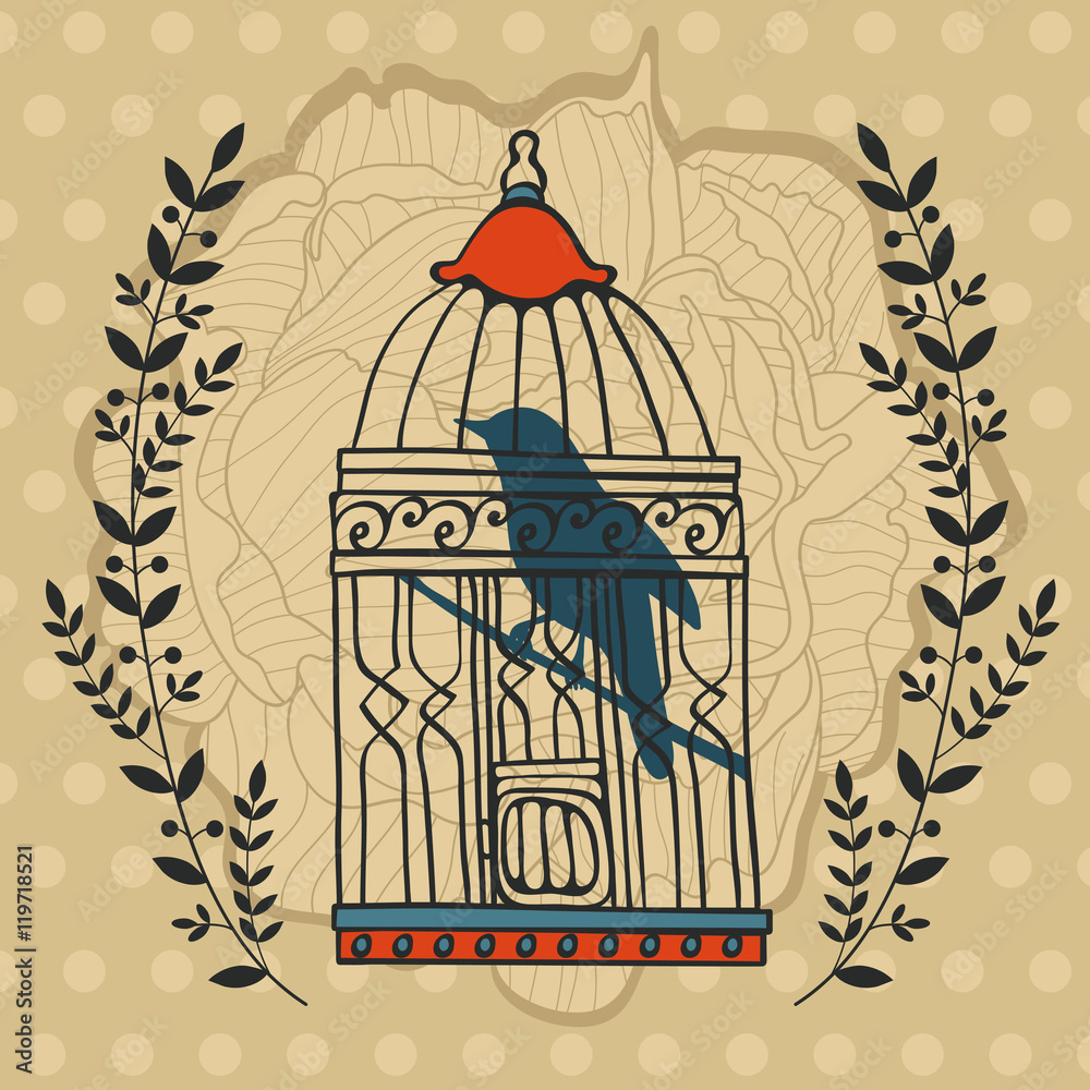 Illustration of bird in cage Stock Vector | Adobe Stock