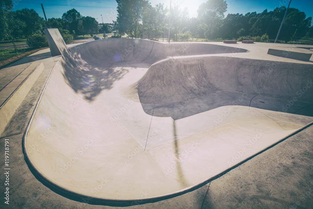 Skate Park in the daytime. Urban design concrete skatepark. Stock Photo ...