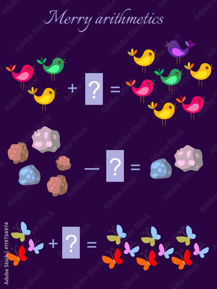 Educational game for children.Cartoon illustration of mathematical ...