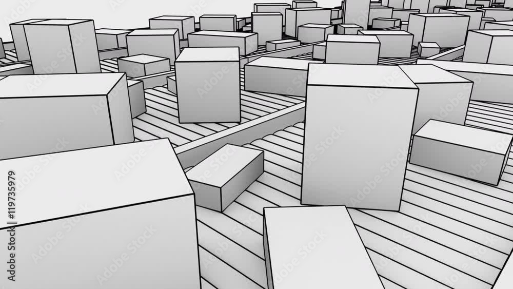 Many different sized cartons moving on conveyors. 4K seamless loopable ...