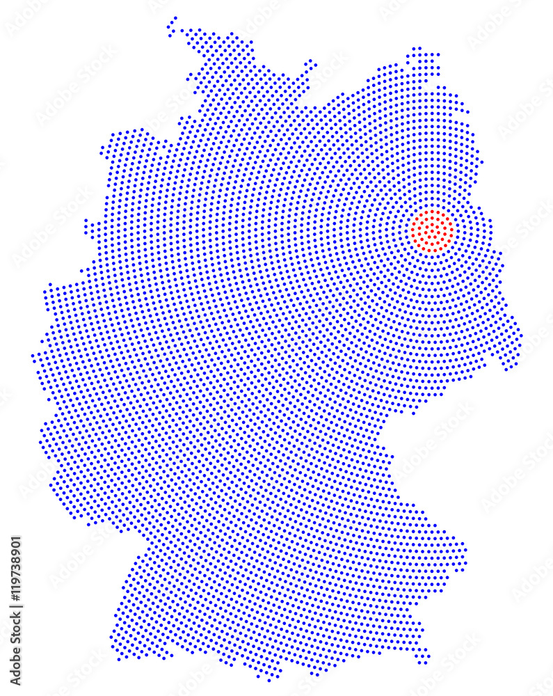 Germany map radial dot pattern. Blue dots going from the red dotted ...