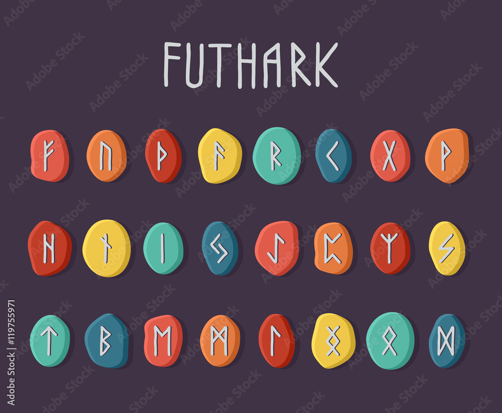 Scandinavian runes sing. Futhark. Runic stones simbol on dark ...