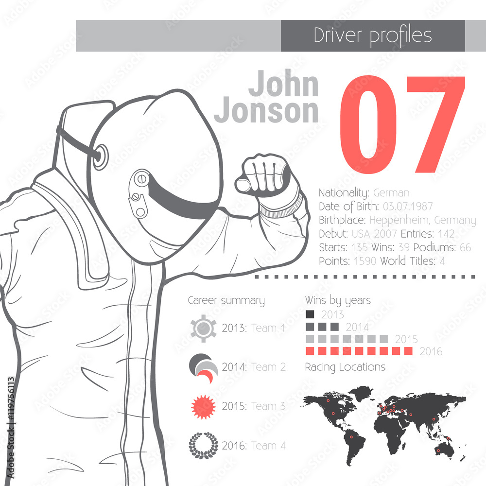 Driver profiles. Racing infographic Stock Vector | Adobe Stock