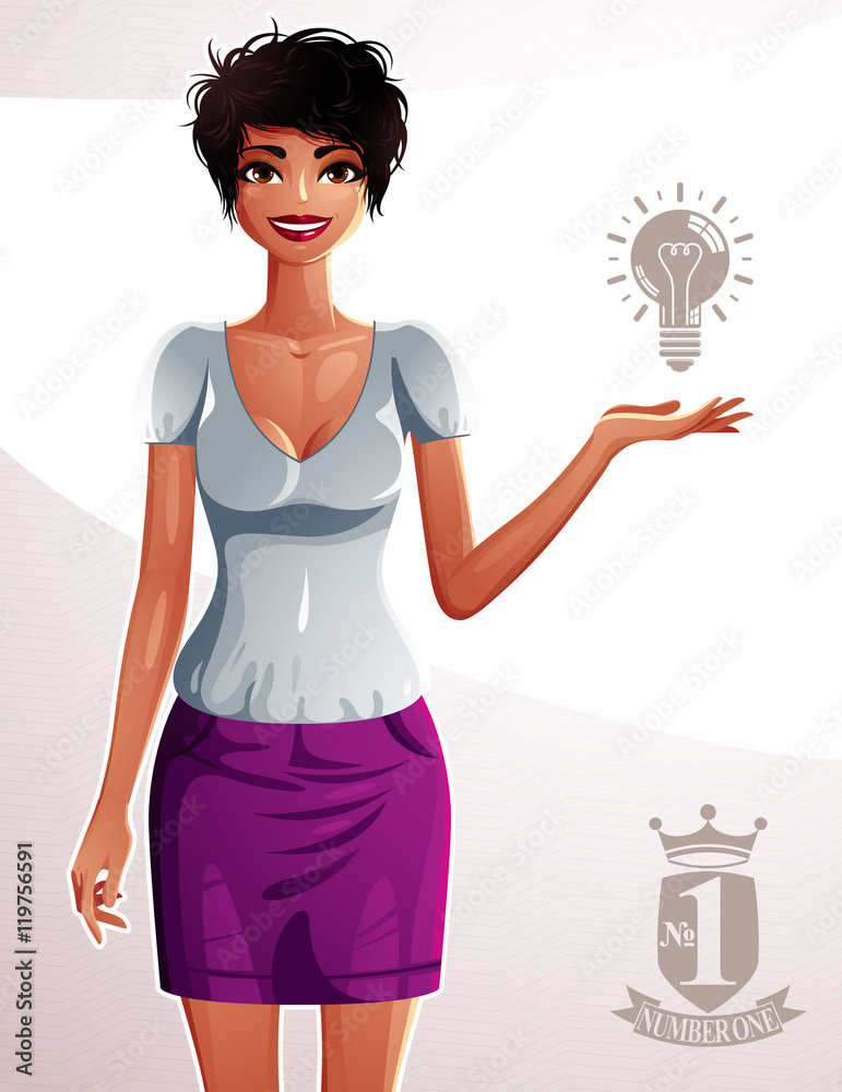 Beautiful tanned woman, full-length portrait. Colorful drawing o Stock ...