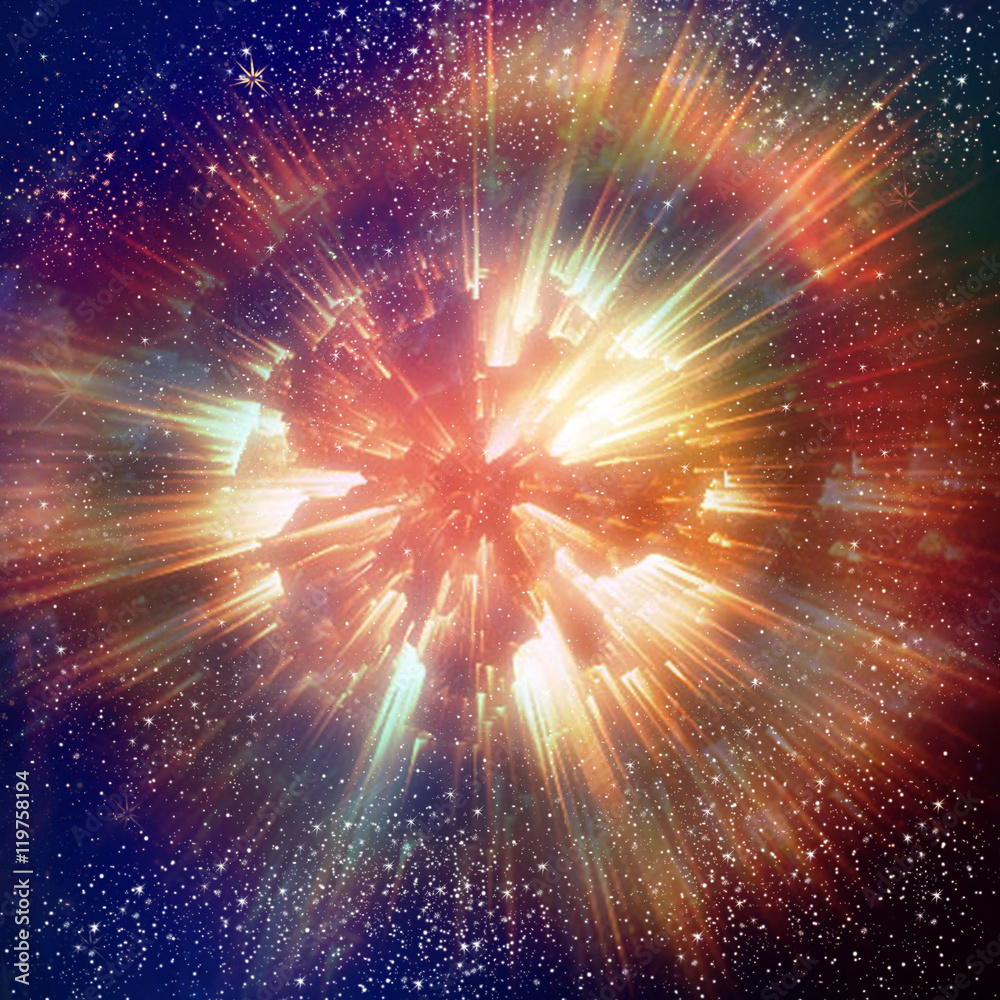 Explosion in Deep outer space abstract background with stars. Hand ...