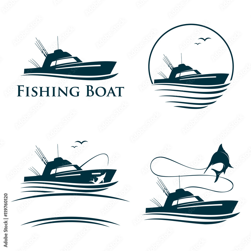 Collection of Fishing Boat Logo Template Stock Vector | Adobe Stock