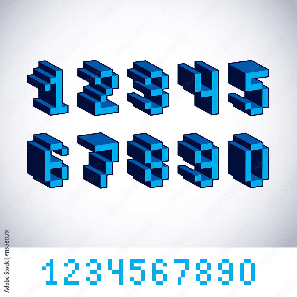 Vector digits, numerals created in 8 bit style. Pixel art number Stock ...