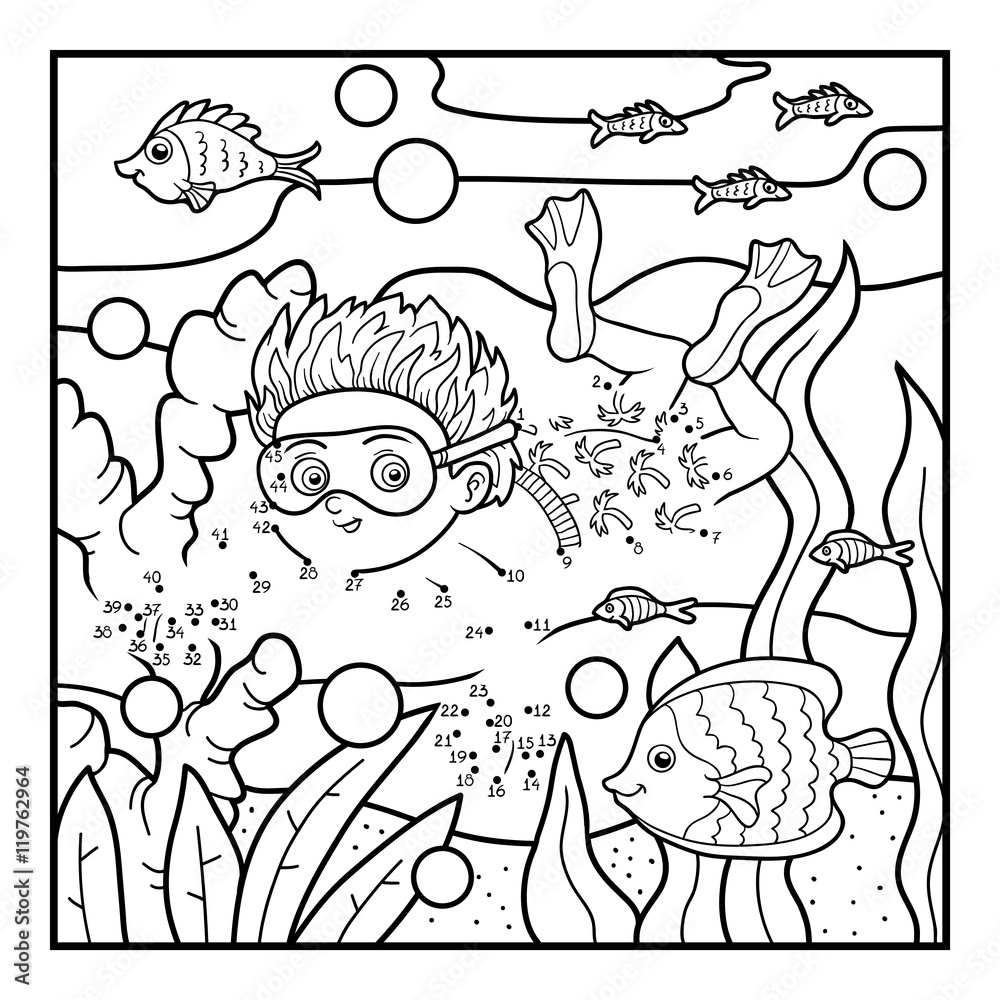 Numbers game for children, little boy swimming in the sea Stock Vector ...