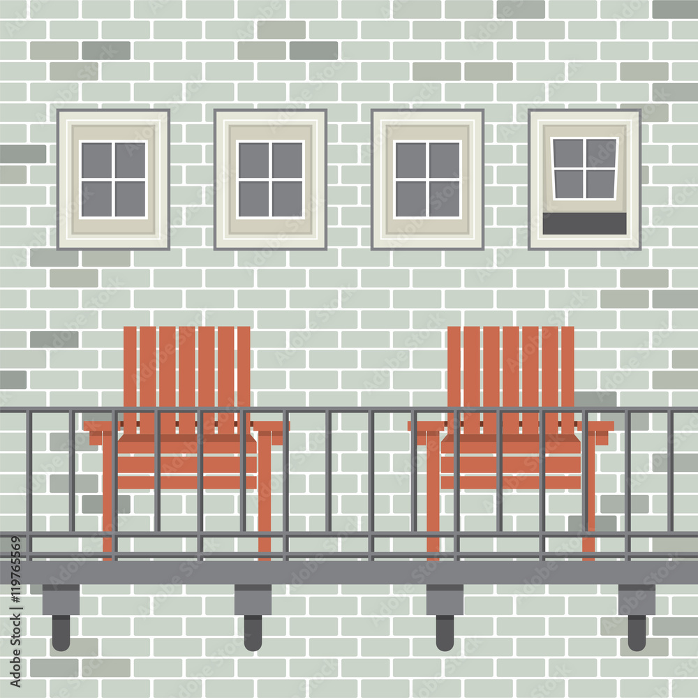 Empty Wooden Chairs At Balcony Vector Illustration Stock Vector | Adobe ...