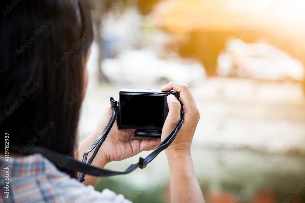Behind the scenes camera of female photographer taking pictures Stock ...