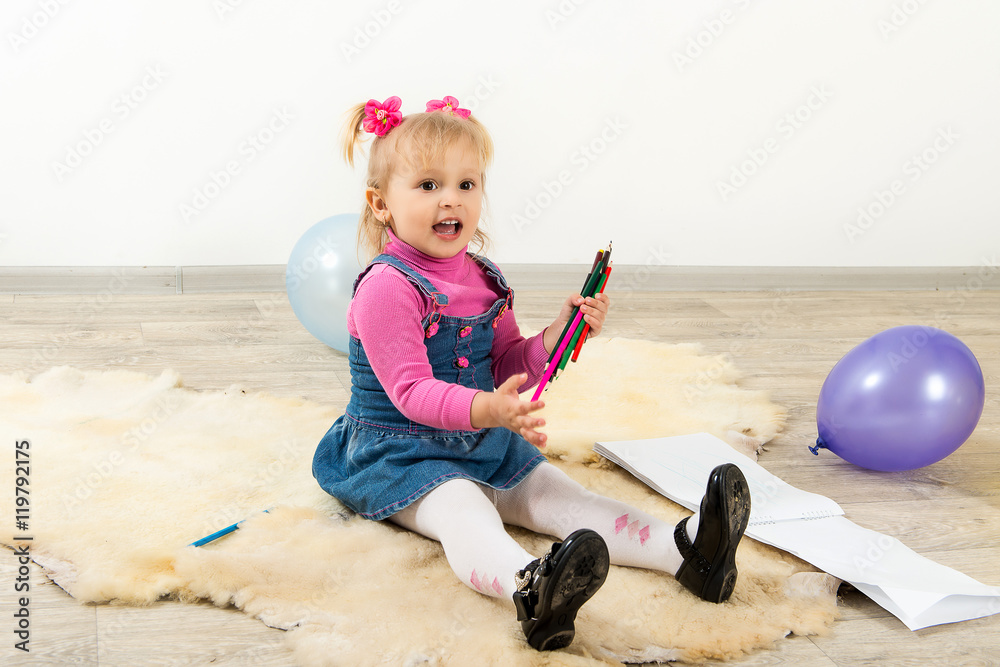 Cute little preschooler child drawing at home. Friendship and education ...