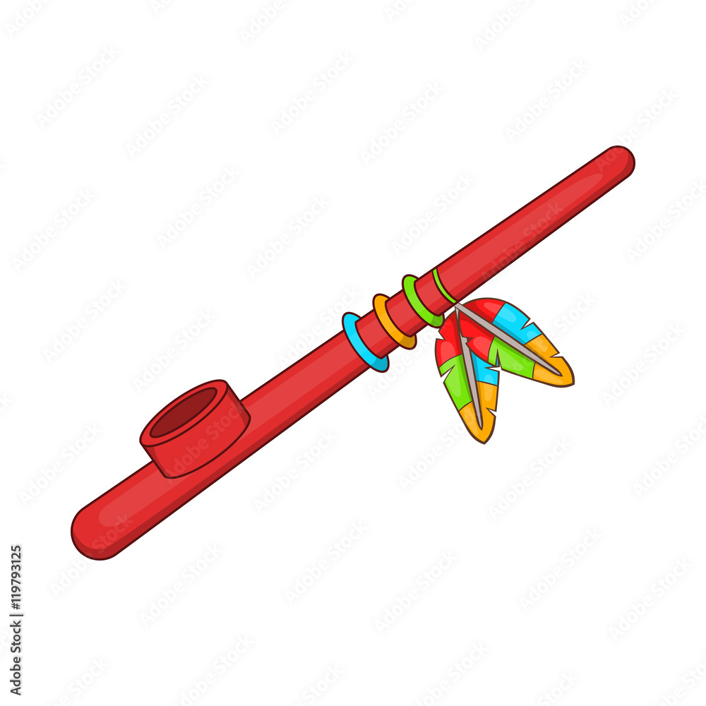 Indian peace pipe icon in cartoon style on a white background Stock ...