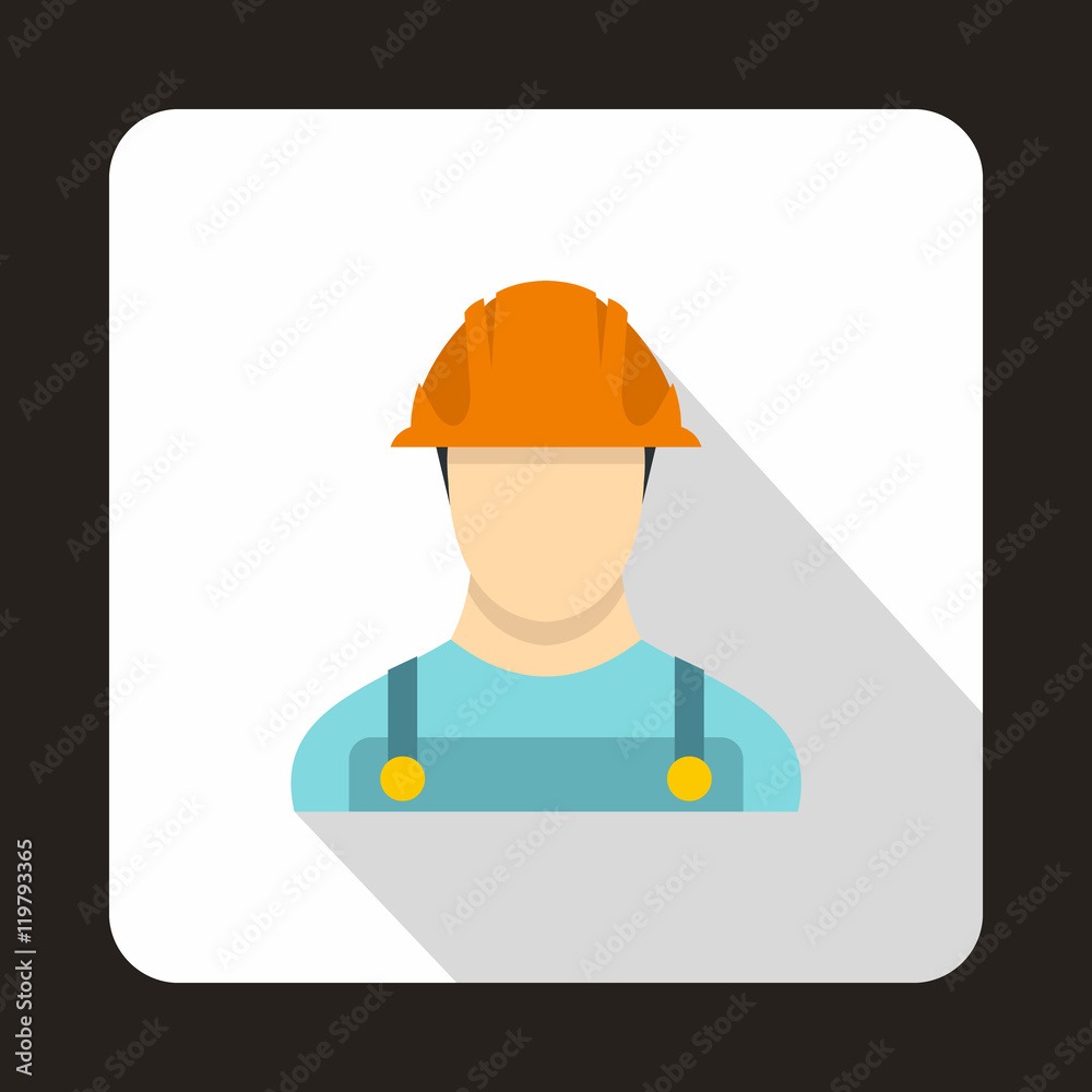 Construction worker icon in flat style isolated with long shadow Stock ...