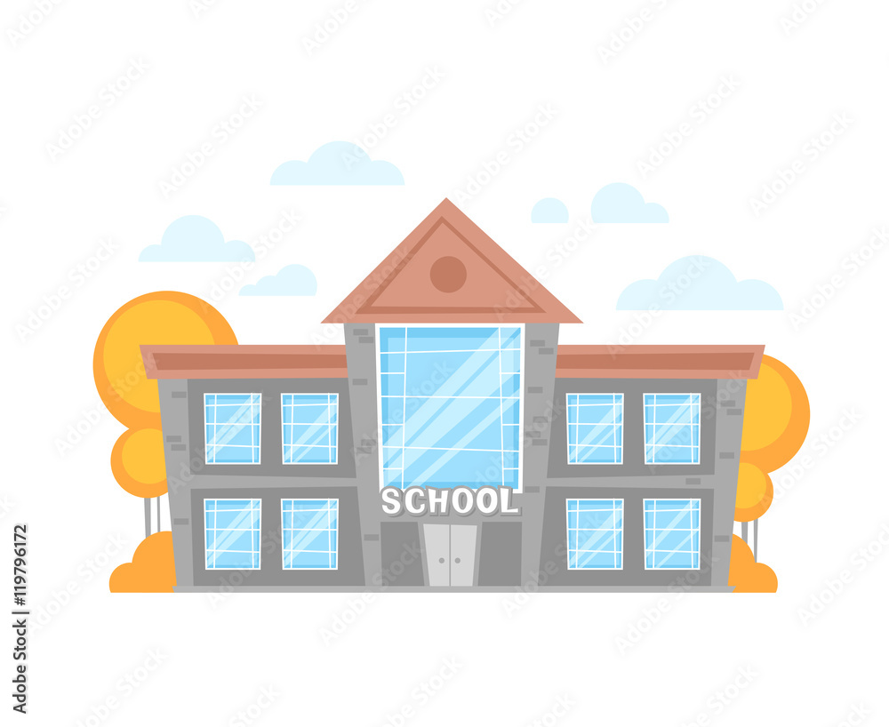 Flat cartoon school building isolated on white background Stock Vector ...