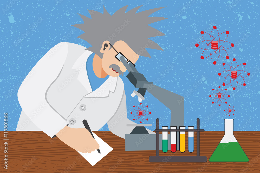 Data science concept. Scientist is working and analysing on data ...