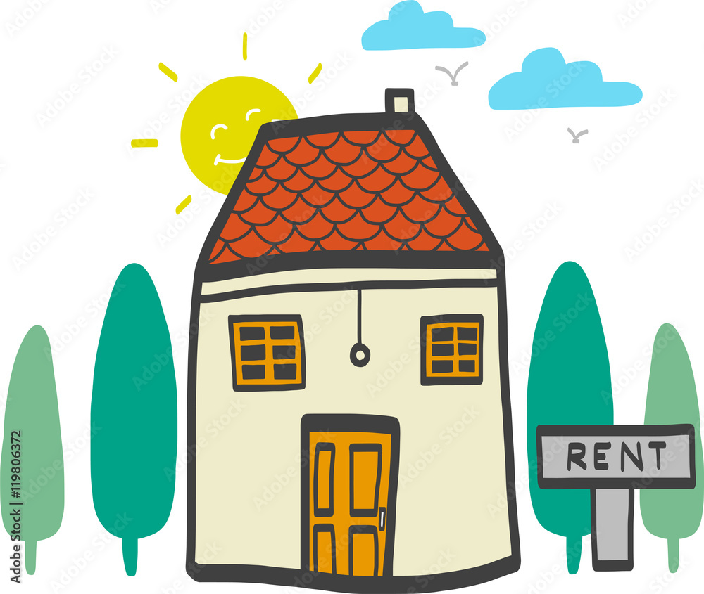 Cute house for rent cartoon illustration Stock Vector | Adobe Stock