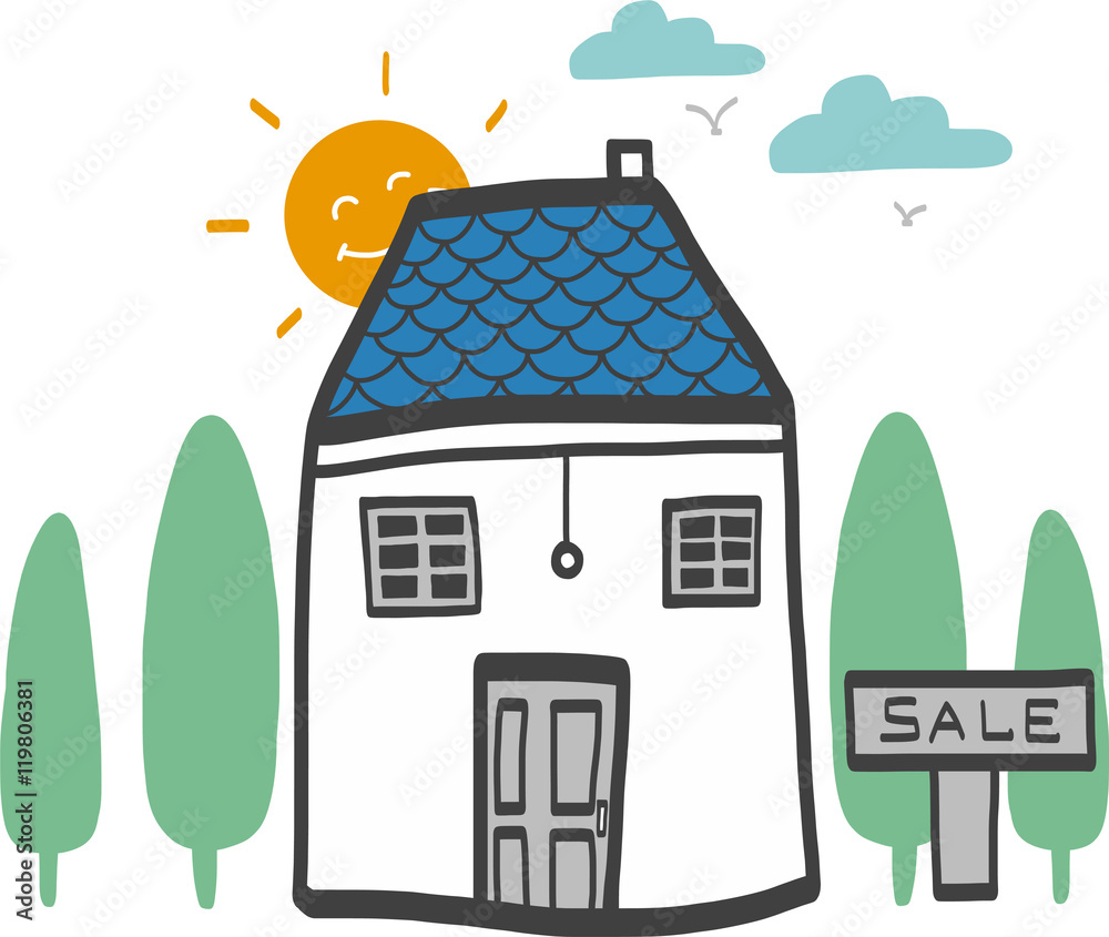 Cute house for sale cartoon illustration Stock Vector | Adobe Stock